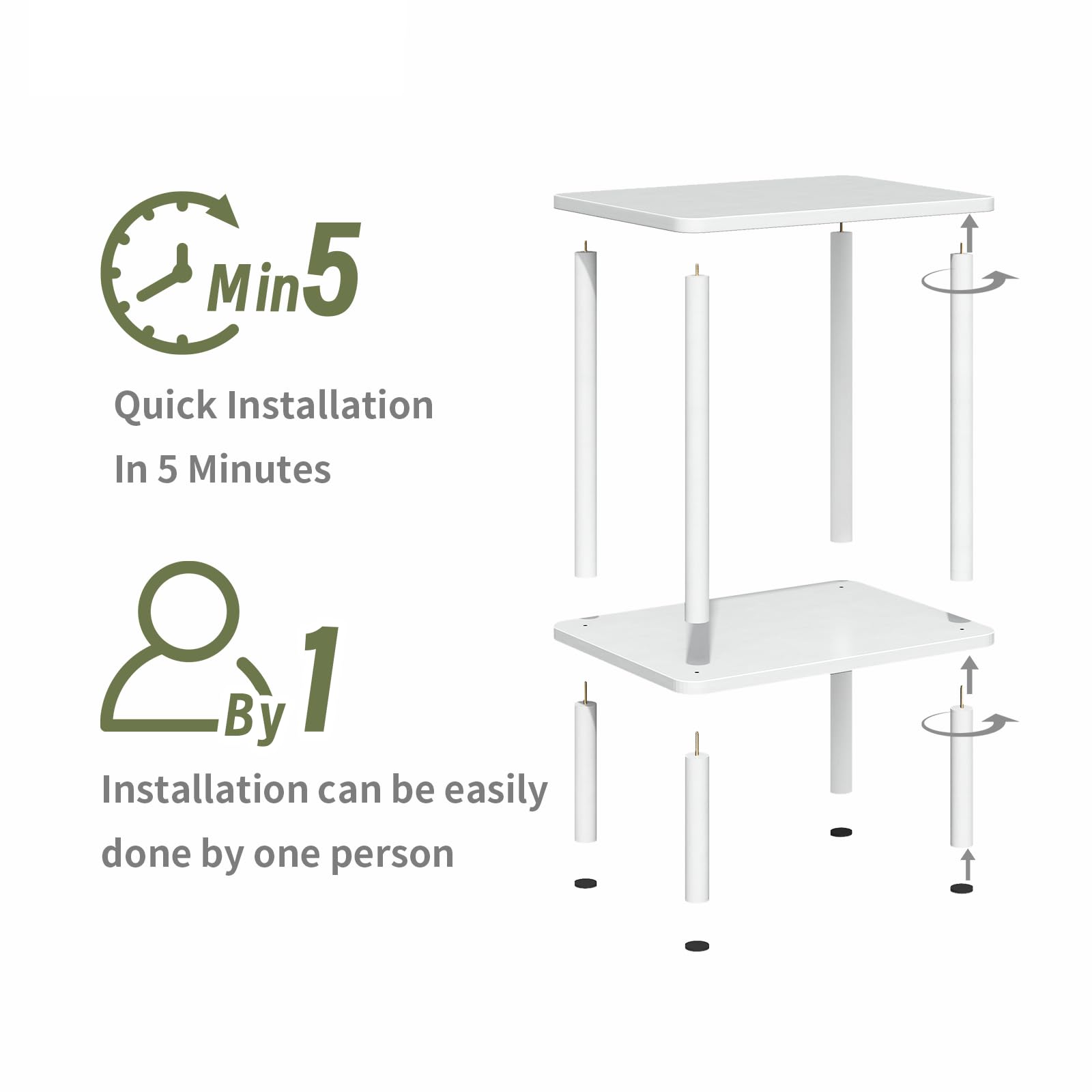 Apicizon 2 Tier End Table, Boho Side Table with Storage Shelf, Nightstand Bedside Table for Small Spaces, Bedroom, Living Room, Entryway, Farmhouse, Easy Assembly,White