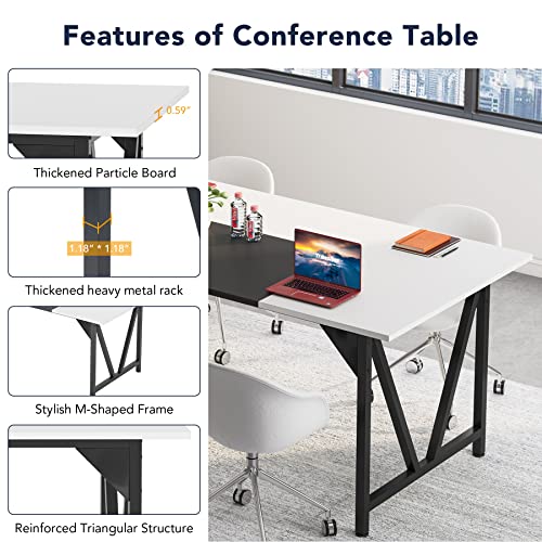 LITTLE TREE 6FT Conference Table, Modern Meeting Tables, Rectangular Training Seminar Table, Boardroom Desk with Splicing Board for Home Office