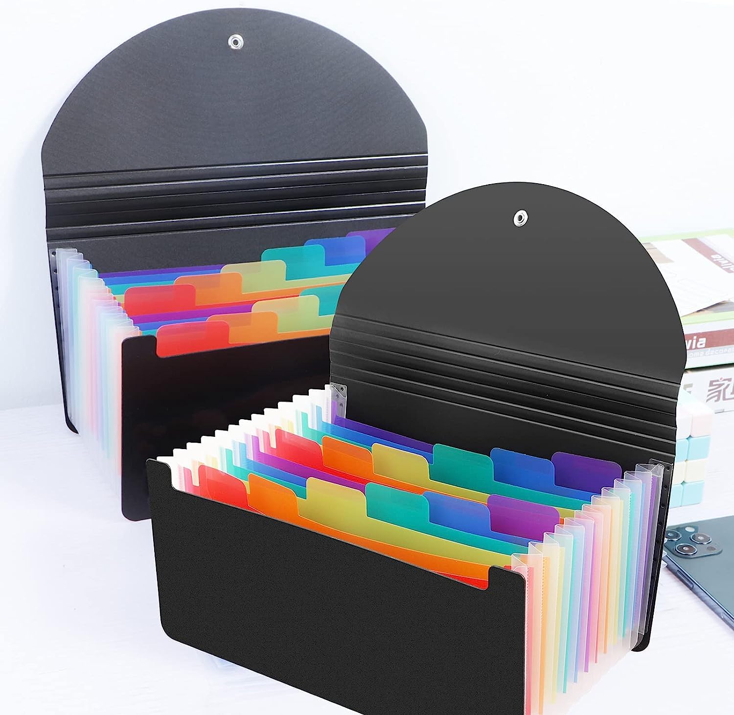 Expanding File Folder with Labels, 13 Pocket Accordion Document, Portable Accordion Filing Folder for Letter A4 Paper Document, Papers Letter Size, Black