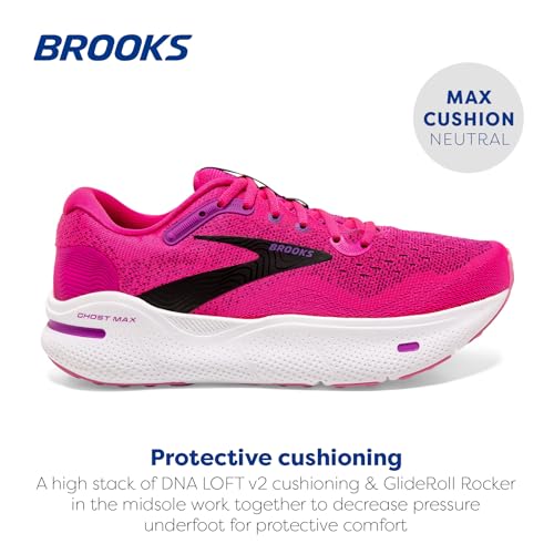 Brooks Women’s Ghost Max Cushion Neutral Running & Walking Shoe - Pink Glo/Purple/Black - 7.5 Medium