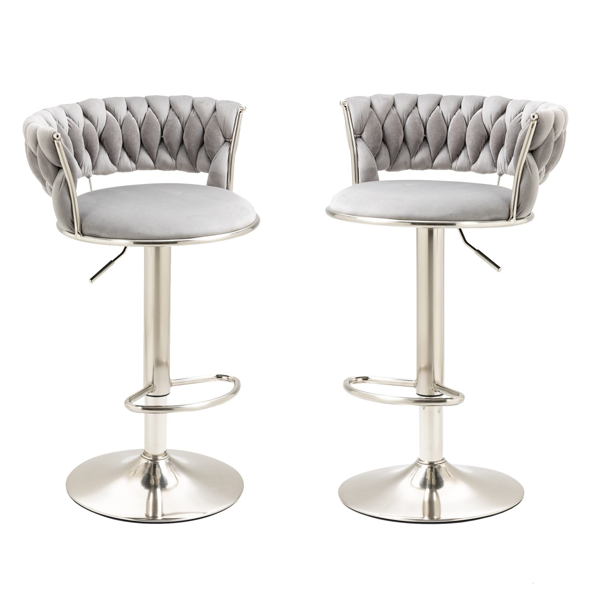 Keainvren Velvet Wave Hollow Barstools Set of 2, Modern Adjustable Swivel Bar Height Chairs Counter Stools with Back for Home Bar Kitchen Island Dining Rooms