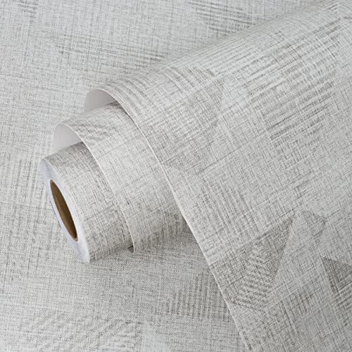 Wallercity Light Grey Grasscloth Peel and Stick Wallpaper Removable Fabric Grass Cloth Wallpaper Self Adhesive Textured Gray Linen Contact Paper for Cabinets Waterproof Drawers Liners Vinyl Paper Film