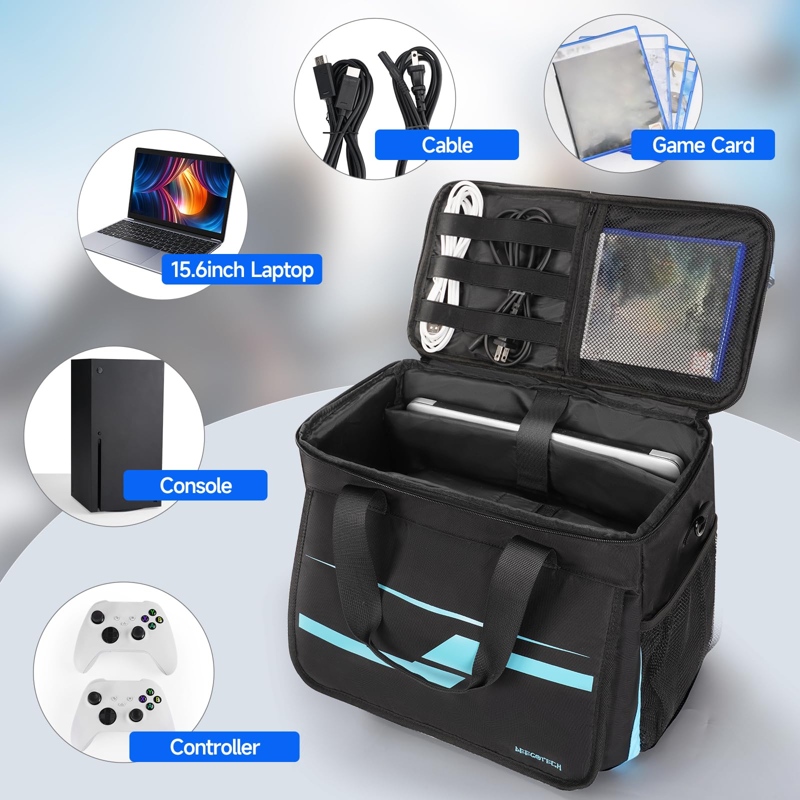 Deegotech Travel Carrying Case Compatible with Xbox Series X/S, Portable Storage Game Bag with Extra Console Protection Padded, Multiple Pockets for 15.6”Laptop Controller Headsets Game Accessories