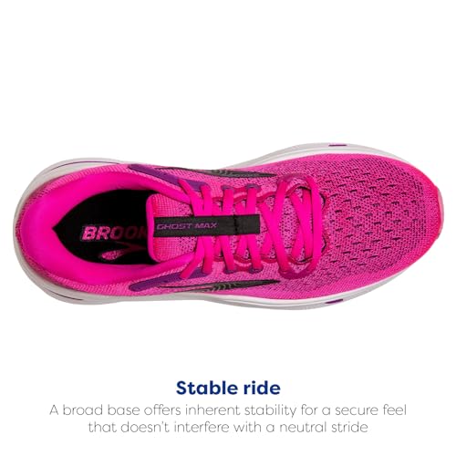 Brooks Women’s Ghost Max Cushion Neutral Running & Walking Shoe - Pink Glo/Purple/Black - 7.5 Medium