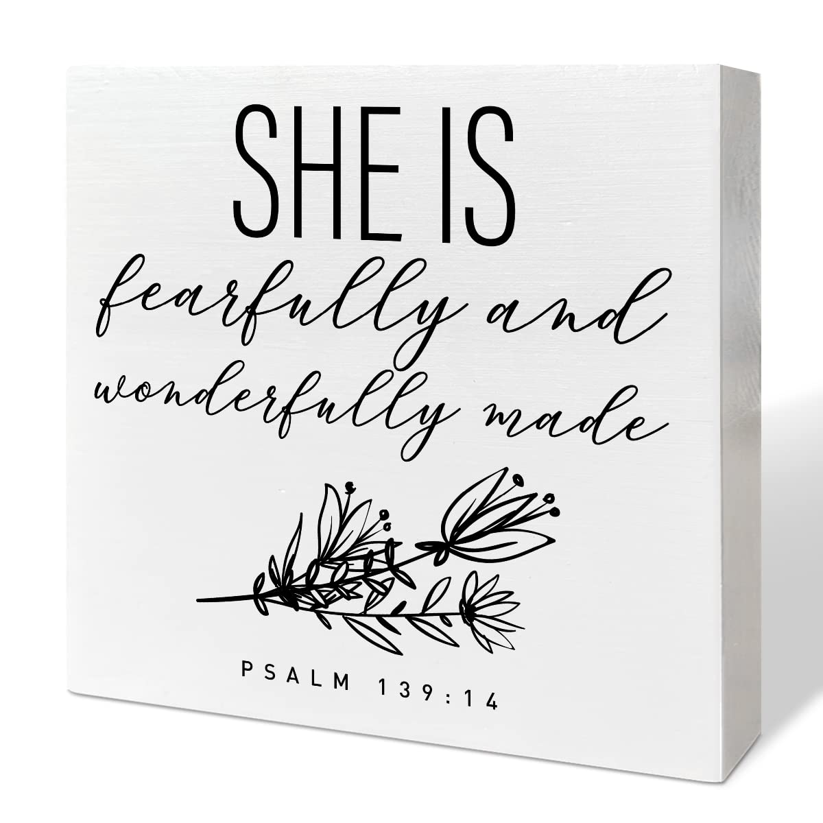 Nursery Desk Wooden Box Sign Decor for Girl, Fearfully and Wonderfully Made, Nursery Scripture Decor Baby Kid Children Room Desk Bible Verse Religious Decoration Baby Shower Baptism Christian Gifts