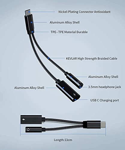 Samsung Galaxy S23 Headphone Adapter, 2 in 1 USB C to 3.5mm Audio Adapter & 60W Fast Charging Dongle Compatible with Pixel 7Pro/6/6Pro/5/4XL, Galaxy S23+/S23 Ultra/S22+/S22 Ultra/S21+/S21FE/Note 10+