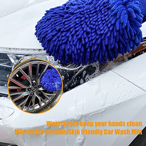 UYYE Chenille Car Wash Mitt of Car Interior and Exterior Accessories, Ultra Absorbent Microfiber Mitt for Cars, Trucks, SUV, Boat & Motorcycle, Blue( 1-Pack, Extra Large