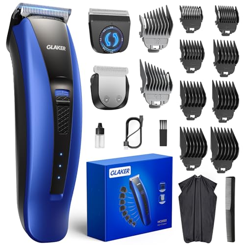 GLAKER Hair Clippers for Men - Cordless & Corded 2 in 1 Hair & Beard Trimmer with ABS Guards, Detachable Blades & Turbo Motor, Professional Haircutting Kits for Blending & Fade Cuts