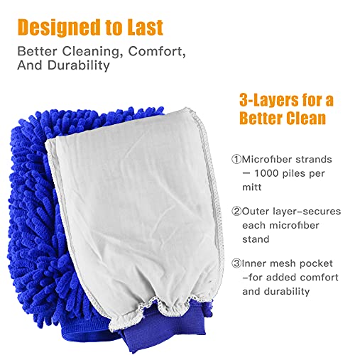 UYYE Chenille Car Wash Mitt of Car Interior and Exterior Accessories, Ultra Absorbent Microfiber Mitt for Cars, Trucks, SUV, Boat & Motorcycle, Blue( 1-Pack, Extra Large