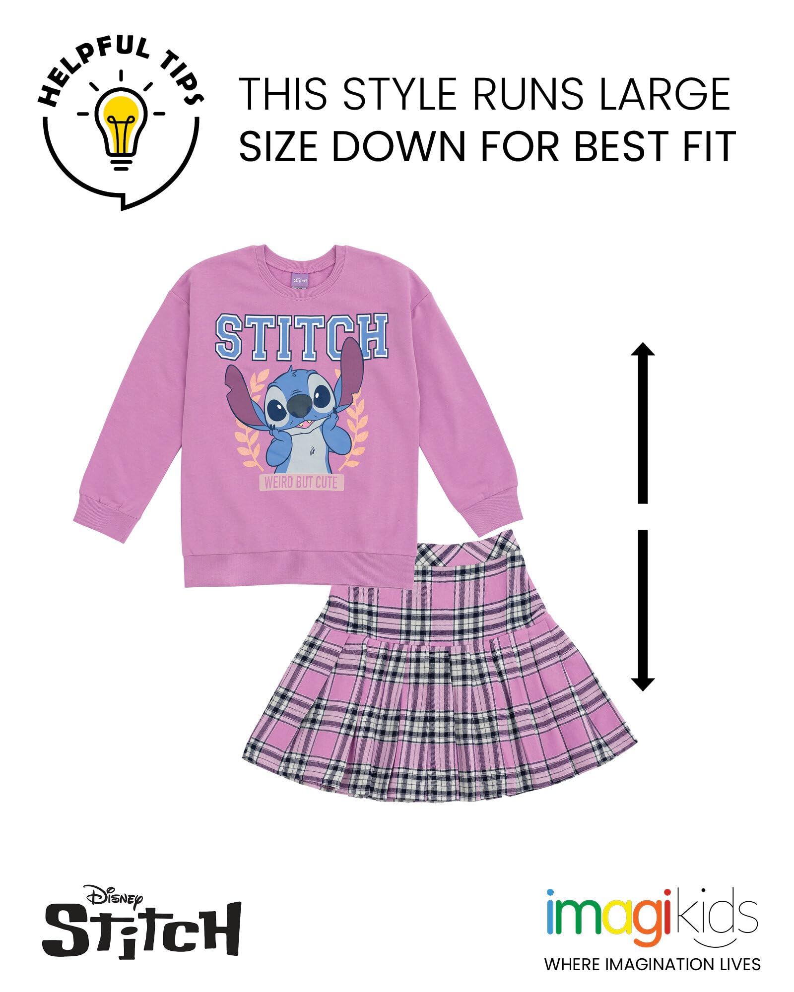 Disney Lilo & Stitch Little Girls Fleece Sweatshirt and Skirt Plaid Purple 6