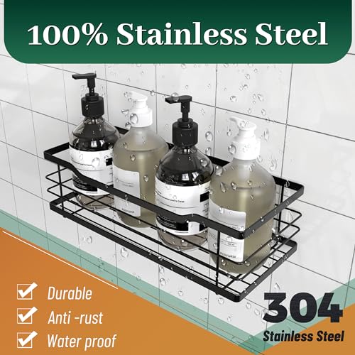 BTSD-home Shower Caddy Bathroom Organizer 5 Pack Rustproof Shower Rack Adhesive Shower Shelves with 4 Hooks, 2 Soap Holder, 1 Toothbrush Holder, Stainless Steel for Home Decor Bathroom Accessories
