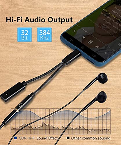 Samsung Galaxy S23 Headphone Adapter, 2 in 1 USB C to 3.5mm Audio Adapter & 60W Fast Charging Dongle Compatible with Pixel 7Pro/6/6Pro/5/4XL, Galaxy S23+/S23 Ultra/S22+/S22 Ultra/S21+/S21FE/Note 10+