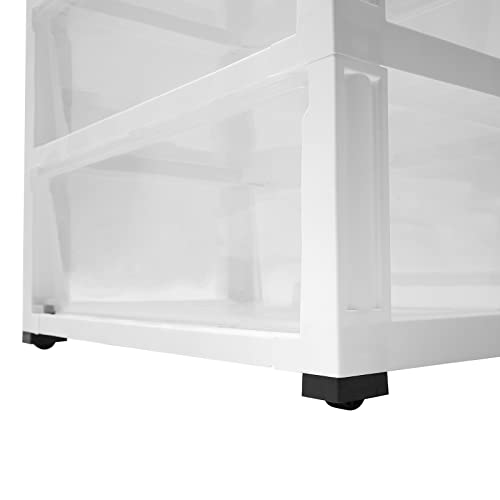 6 Tier Stackable Storage Drawer Rolling Storage Cart Plastic Drawer Organizer Foldable File Storage Cabinet for Office, Dorm, Desk, Countertop, Living Room (White+Clear)