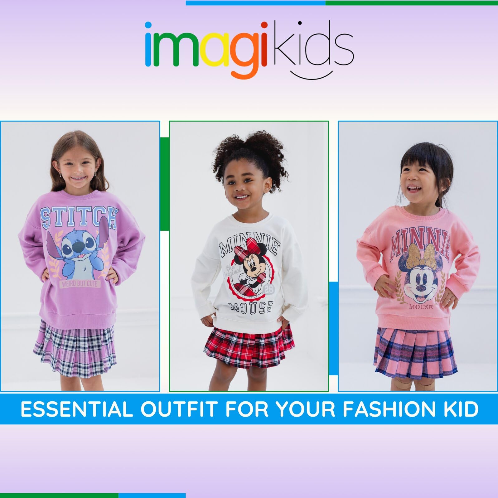 Disney Lilo & Stitch Little Girls Fleece Sweatshirt and Skirt Plaid Purple 6