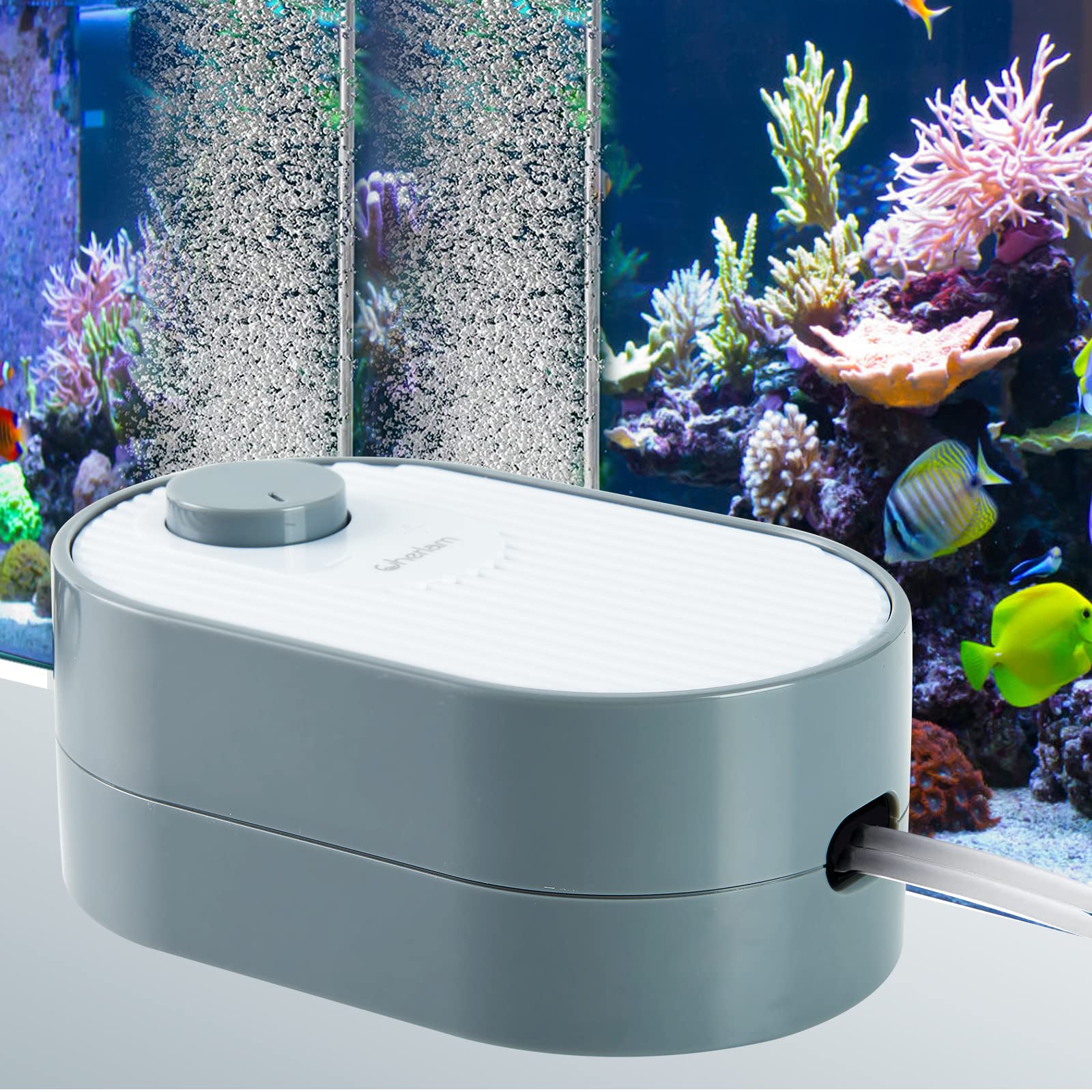 CHERLAM Aquarium Air Pump, Oxygen Pump with Adjustable Valve, Ultra Quiet Domestic Fish Pump, Double Outlets Fish Tank Air Pump Bubbles (up to 32GAL)