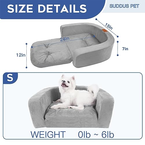 suddus Dog Beds for Small Dogs, Bolster Sofa Dog Bed with High Density Foam, Washable Dog Bed with Removable Cover and Non-Slip Bottom, Grey