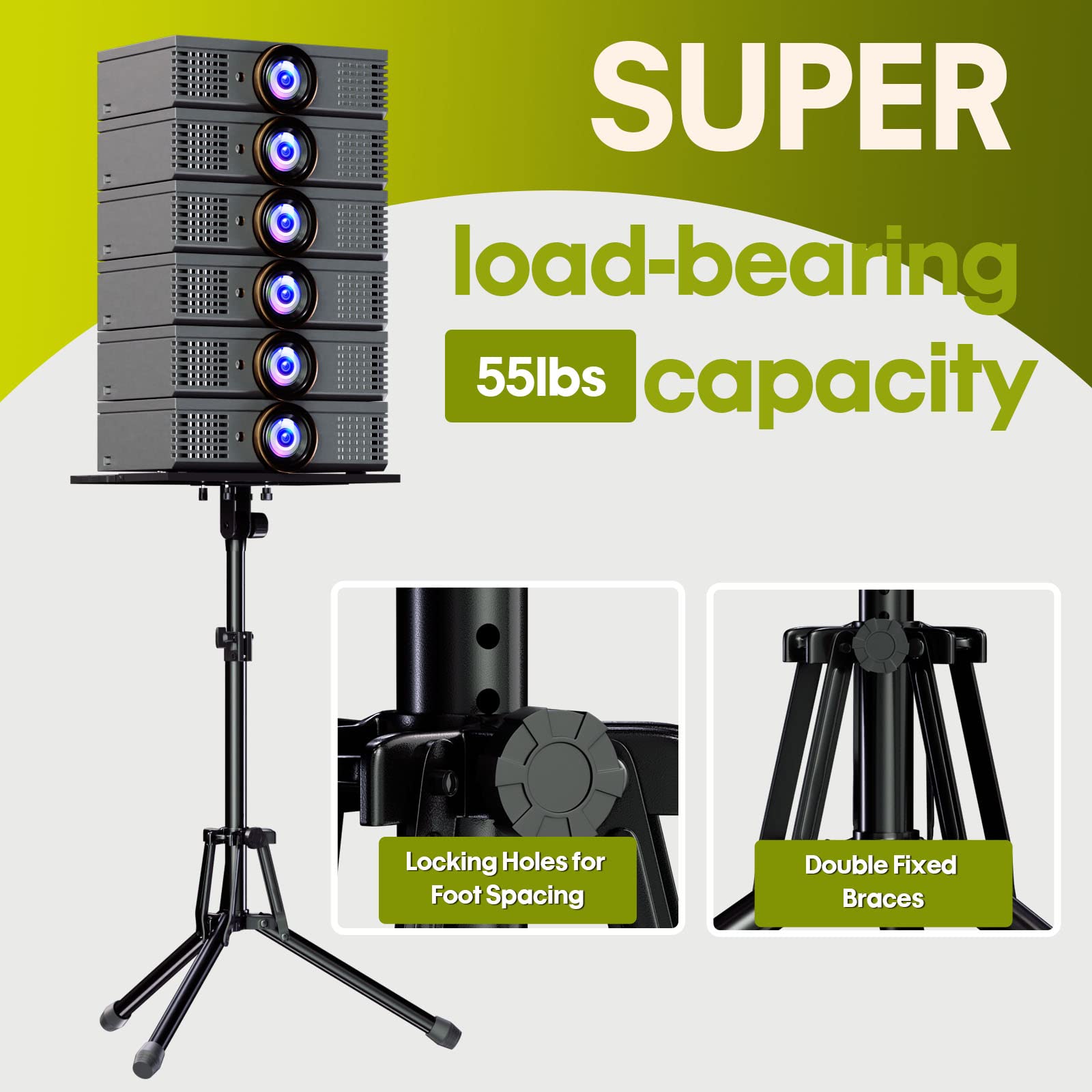 Projector Stand Laptop Tripod Stand - Portable Stand Adjustable Height 20 to 60 Inch, Projector Stand with Gooseneck Phone Holder & Mouse Tray, Laptop Floor Stand for Podium, Home, Studio, DJ Racks