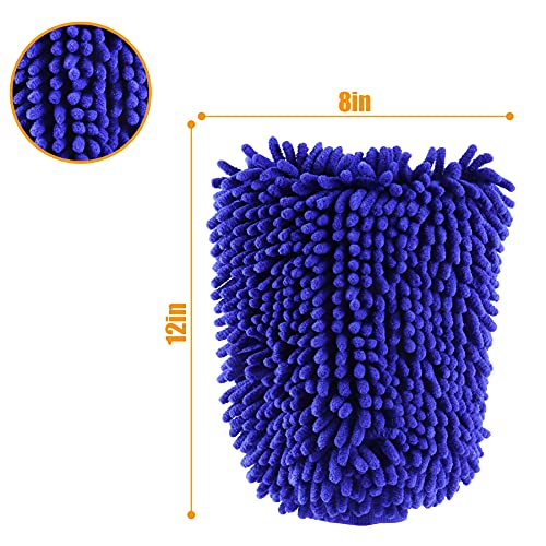 UYYE Chenille Car Wash Mitt of Car Interior and Exterior Accessories, Ultra Absorbent Microfiber Mitt for Cars, Trucks, SUV, Boat & Motorcycle, Blue( 1-Pack, Extra Large