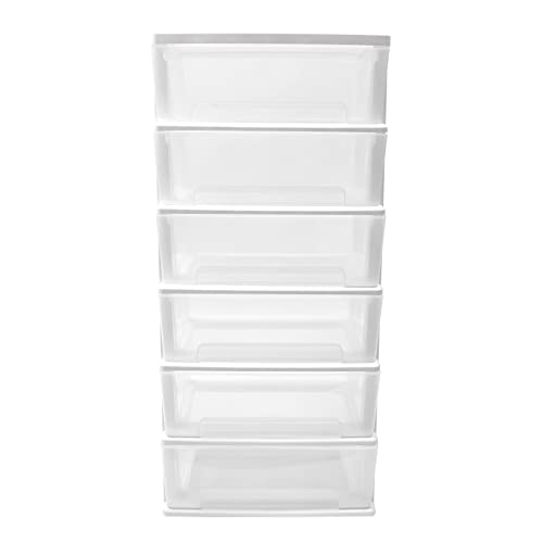 6 Tier Stackable Storage Drawer Rolling Storage Cart Plastic Drawer Organizer Foldable File Storage Cabinet for Office, Dorm, Desk, Countertop, Living Room (White+Clear)