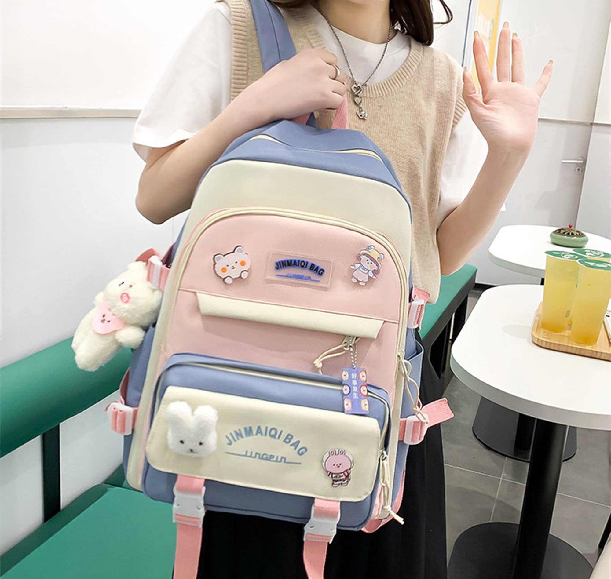 5Pcs Accessories Backpack with Pin & Set Cute Backpack Kawaii Backpack School Bags for Teen Girl