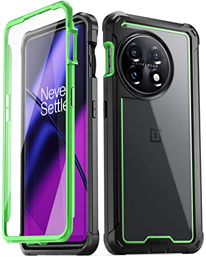 Poetic Guardian Case for OnePlus 11 5G 6.7" (2023) [20 FT Mil-Grade Drop Tested], Full-Body Hybrid Shockproof Bumper Cover with Built-in Screen Protector, Green/Clear