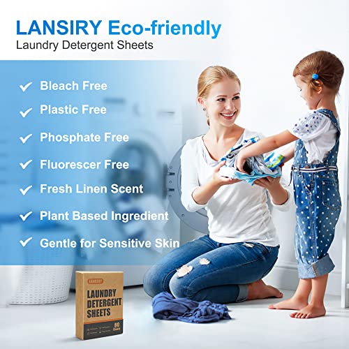 LANSIRY Laundry Detergent Sheets - 80 Loads Fresh Scent Washing Detergent Strips, Compact Lightweight Liquidless Laundry Supplies Eco-Friendly No Waste Portable Soap Sheets for Save Space Travel