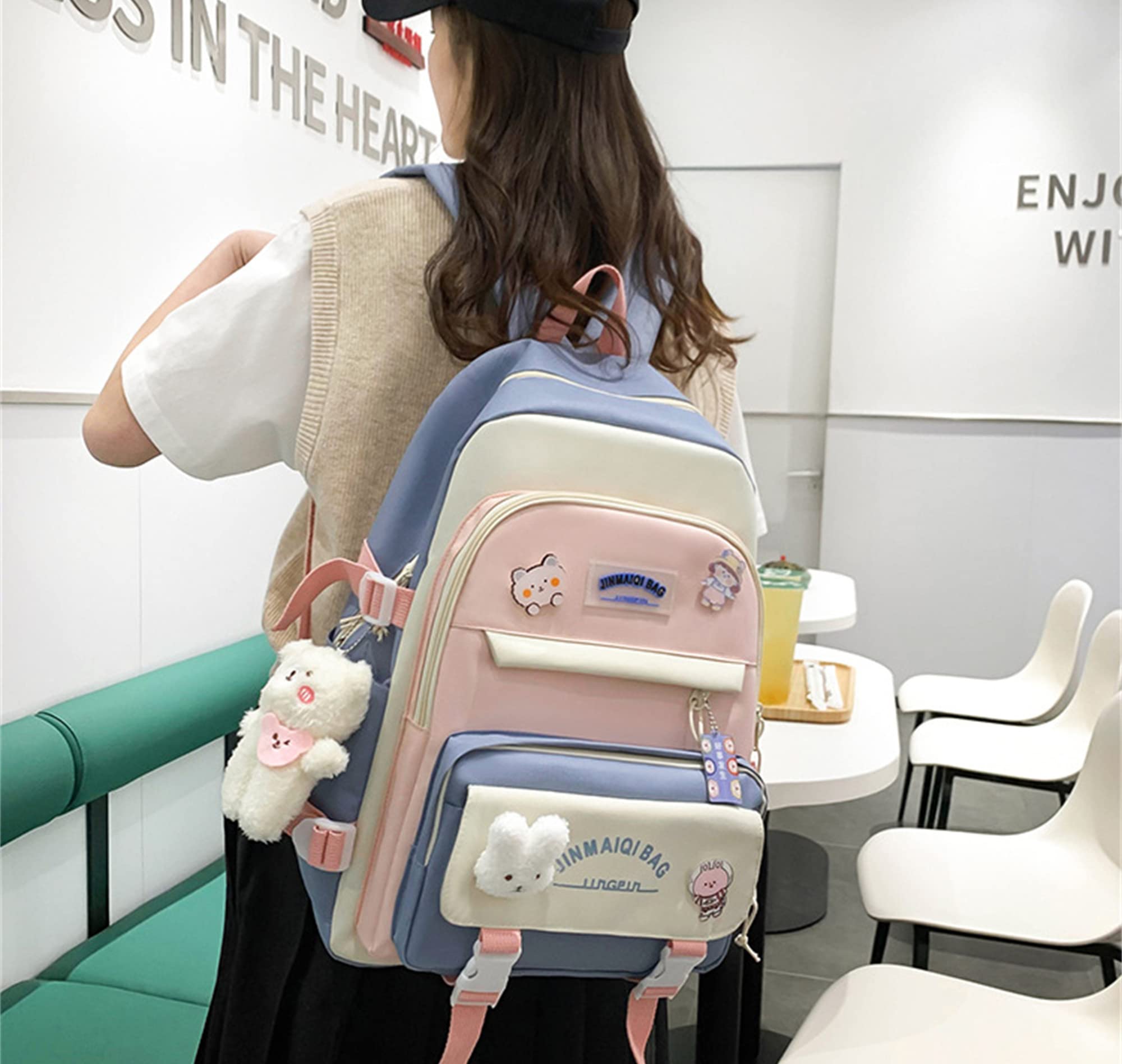 5Pcs Accessories Backpack with Pin & Set Cute Backpack Kawaii Backpack School Bags for Teen Girl