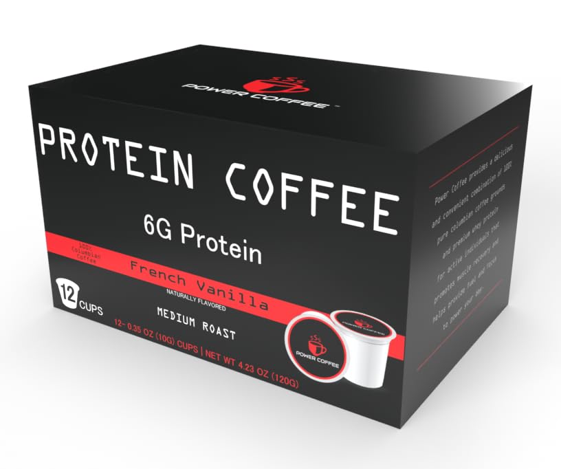 POWER COFFEE Protein Coffee, French Vanilla, 6g Protein, 100% Columbian Coffee, 12 Single Serve K-Cups
