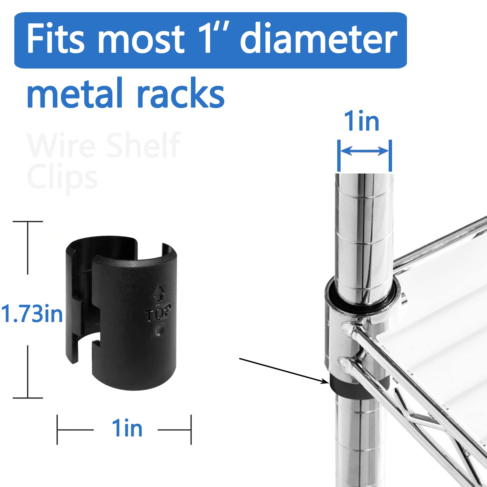 Wire Shelf Clips - 56 Pack Plastic Metal Shelf Clips, 1 Inch Wire Shelf Clips for 1" Post, Black Wire Shelving Clips- Shelving Sleeves Replacements for Wire Shelving System (28 Pairs)