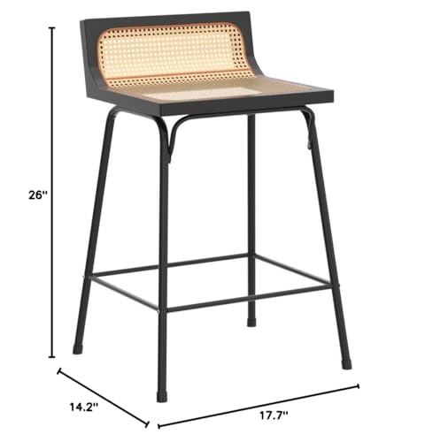 ZYBT Black Rattan Bar Stools Set of 2, Counter Height, 24 inch