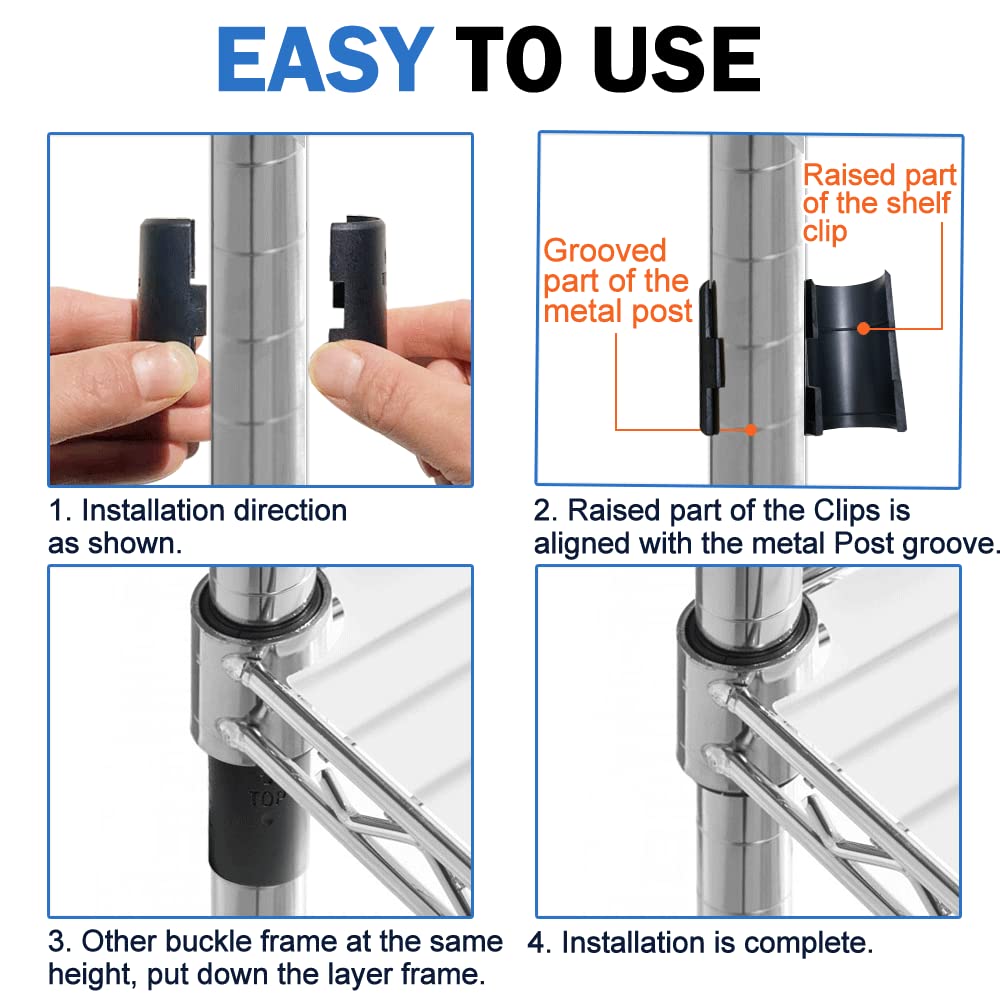 Wire Shelf Clips - 56 Pack Plastic Metal Shelf Clips, 1 Inch Wire Shelf Clips for 1" Post, Black Wire Shelving Clips- Shelving Sleeves Replacements for Wire Shelving System (28 Pairs)