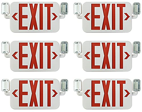 Ciata 6 Pcs. Ultra Bright Slim Rechargeable Indoor Exit Lights, Emergency Light Combo Sign Fixture Hardwired with Battery Powered Backup, Fire Exit Sign with Lights, Led Exit Signs with Battery Backup
