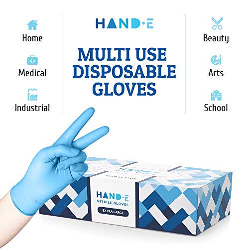 Hand-E Touch Disposable Blue Nitrile Gloves X Small 1000 Count - Latex Free Gloves, Powder Free, Medical Exam, Cooking