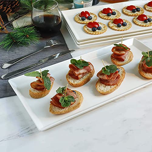 Sweese 702.101 Rectangular Porcelain Platters, Serving Trays for Parties - 13.8 Inch, Set of 4, White