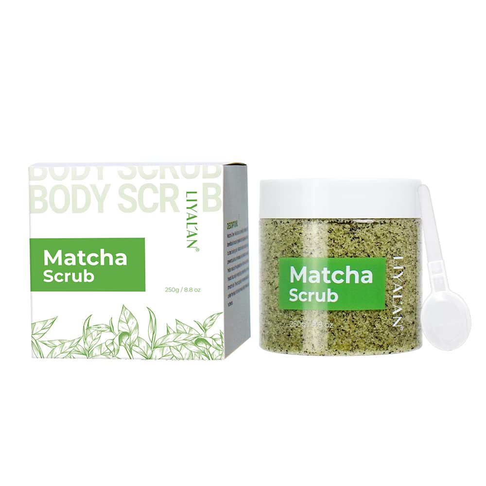Liyalan Matcha Body Scrub Green Tea Exfoliating Body Scrubs for Acne, Smooth Skin,Moisturizing Body, Face, Hand, Foot Scrub