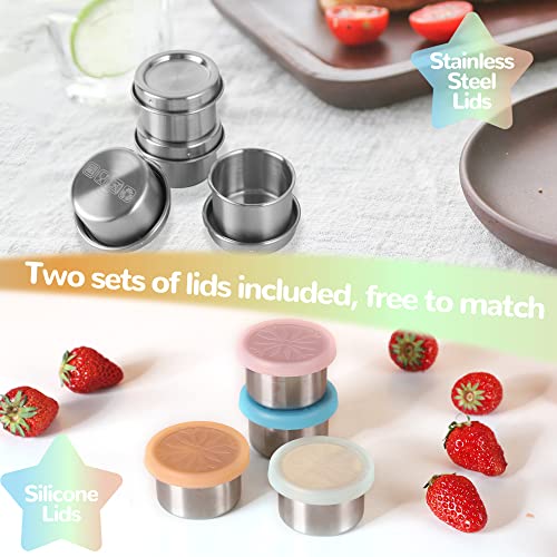 Kieaisy Salad Dressing Container To Go, 4x1.6oz Small Condiment Containers with Lids, Stainless Steel Leakproof Dips Condiment Containers, Dressing/Sauces/Snacks Container