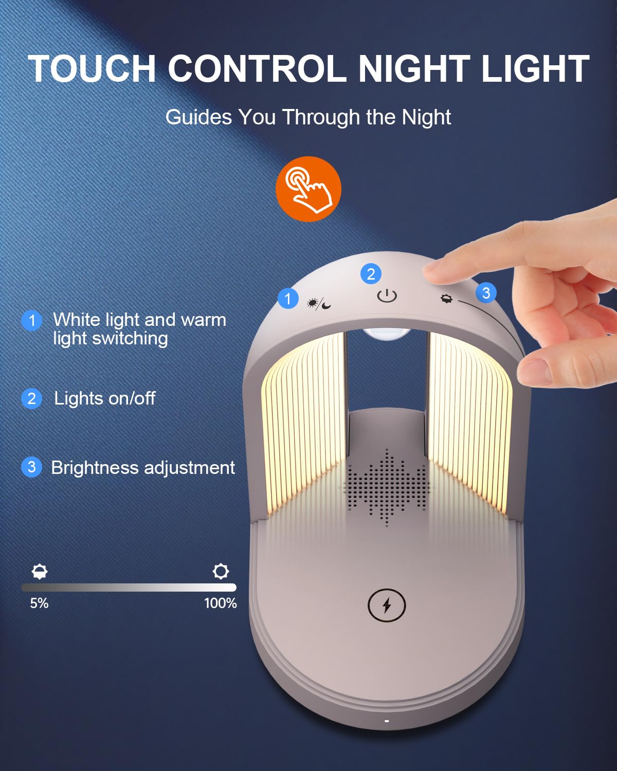 UMUTOO 3 in 1 Charger Station with Wireless Phone Charger, LED Night Light, Bluetooth Speaker,Portable Dimmable Music Speaker Charger Touch Lamp. Birthday Present for Women,Men, Mom, Dad. (White)