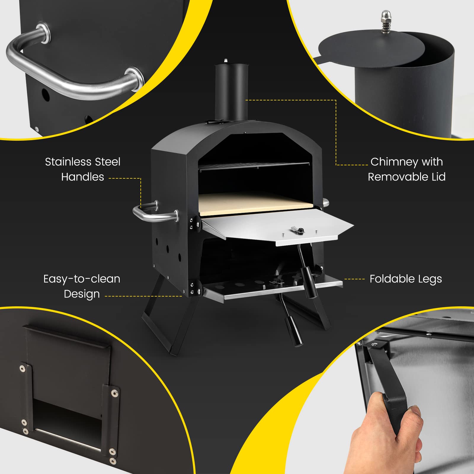 Giantex Outdoor Pizza Oven Wood Fired, 2-Layer Pizza Maker with Pizza Stone, Pizza Peel, Removable Cooking Rack, Waterproof Cover, Folding Legs, Outside Pizza Ovens for Camping Backyard BBQ (28 Inch)
