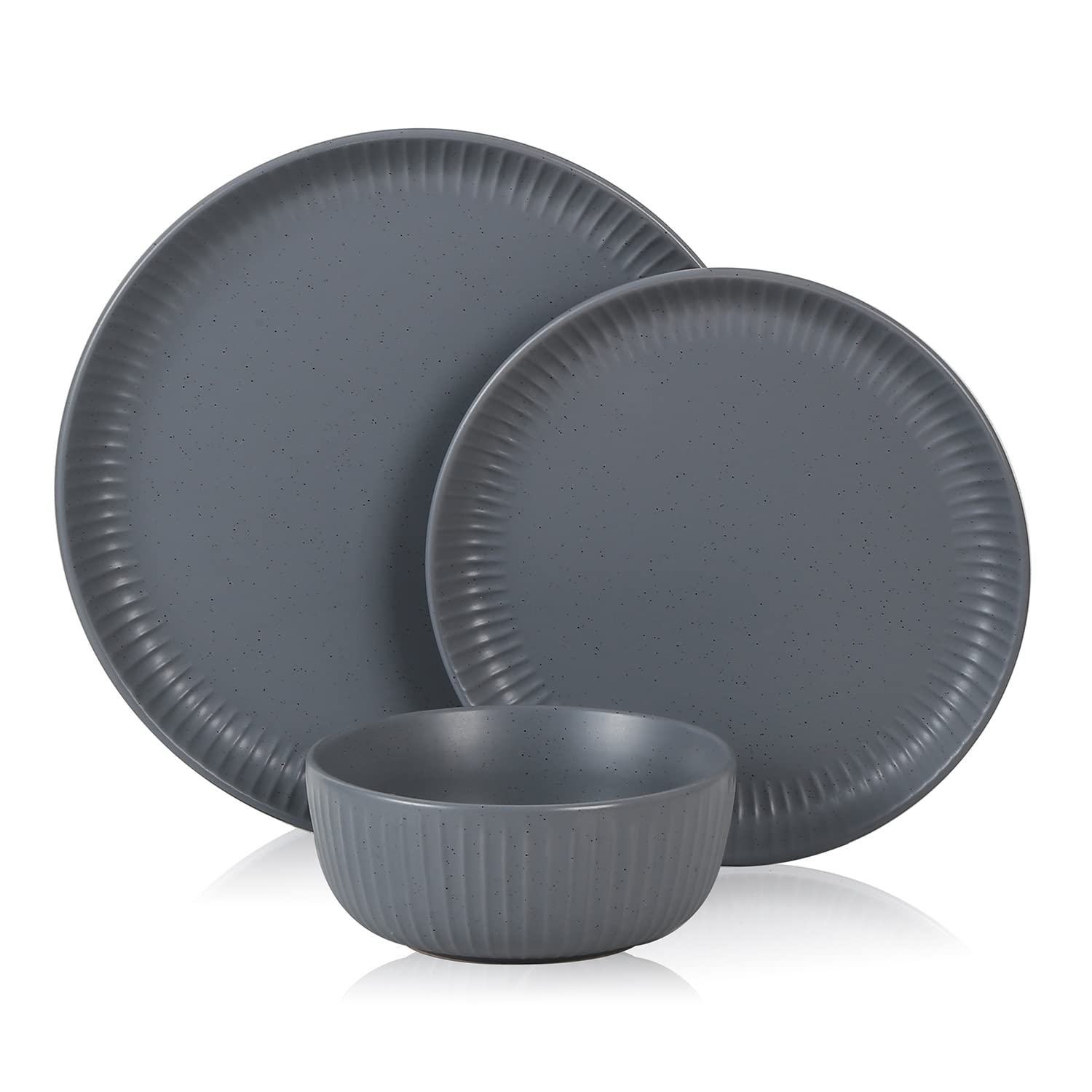 Stone Lain Logan 12 Pieces Stoneware Dinnerware Set, Grey