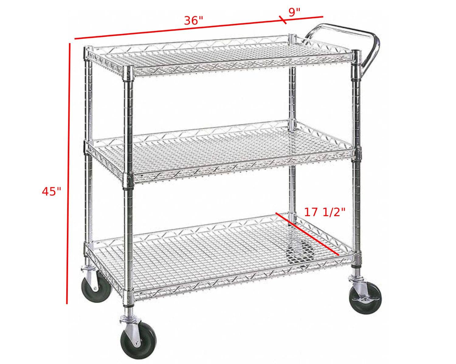 Heavy Duty 3 Tier Rolling Utility Cart Kitchen Cart on Wheels Metal Serving Cart Commercial Grade with Wire Shelving and Handle Bar for Kitchen Office Hardware