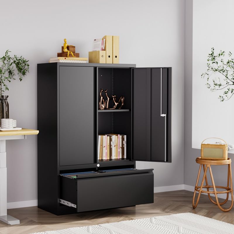 AFAIF Metal File Cabinets, Lateral Filing Cabinet with 1 Drawers,51" H File Cabinet for Home Office, Office Storage Cabinet with Adjustable Storage Shelves for Letter/Legal/A4 Size Files,Black