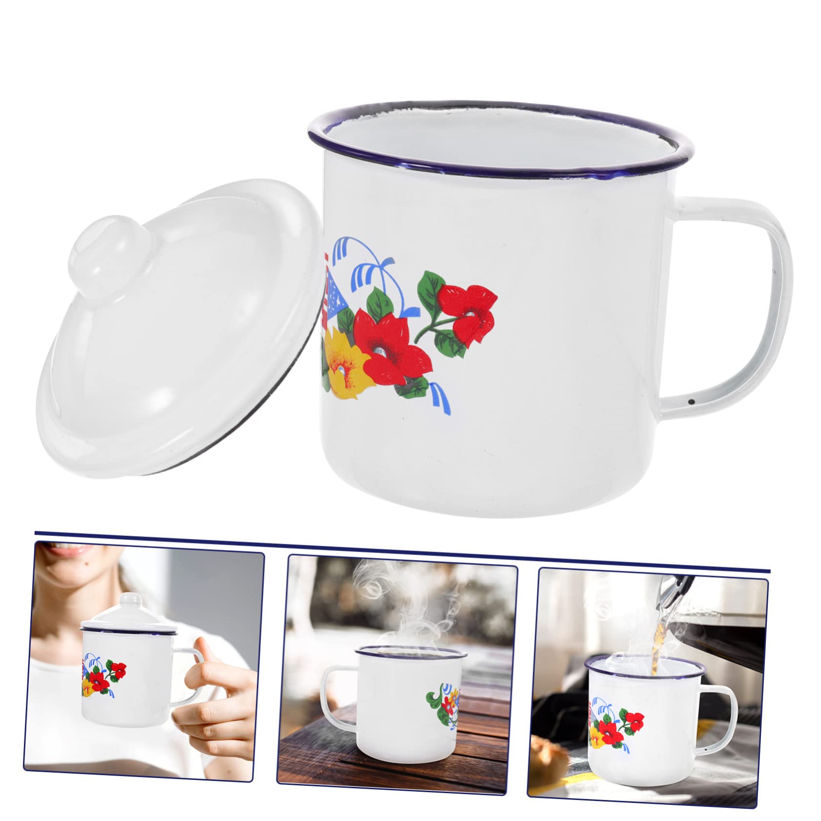 CIYODO Tin Cup 2pcs -proof with Smooth Pattern Coffee Element Table Teacup Camping Home Drinking Cup Chinese Delicate Milk for Lid Wine Mugs Catering Retro Vintage Coffee Mugs