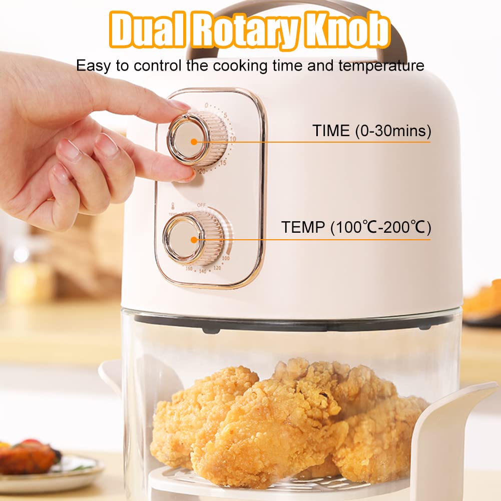 WOOLALA 360° Visible Glass Air Fryer, 2.5-Qt Air Fryers Oven Oil-free Low Fat Cooking, Compact Air Fryer with Automatic Timer and Temperature Control, Great for 1-3 People Use