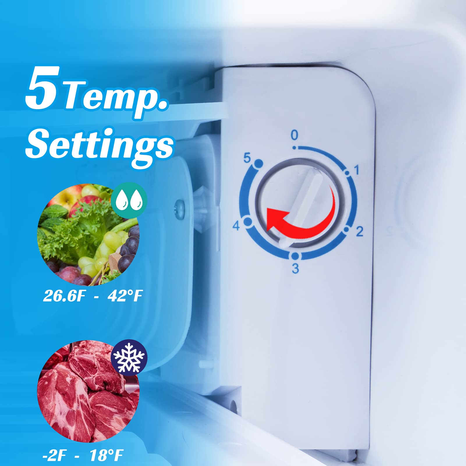 Compact Refrigerator, 3.2 Cu.ft Freestanding mini Fridge with Freezer and Reversible Door, 5 Settings Temperature Adjustable, 37dB Quiet, Suitable for Kitchen, Bedroom, Office, Dorm, Apartment, Black