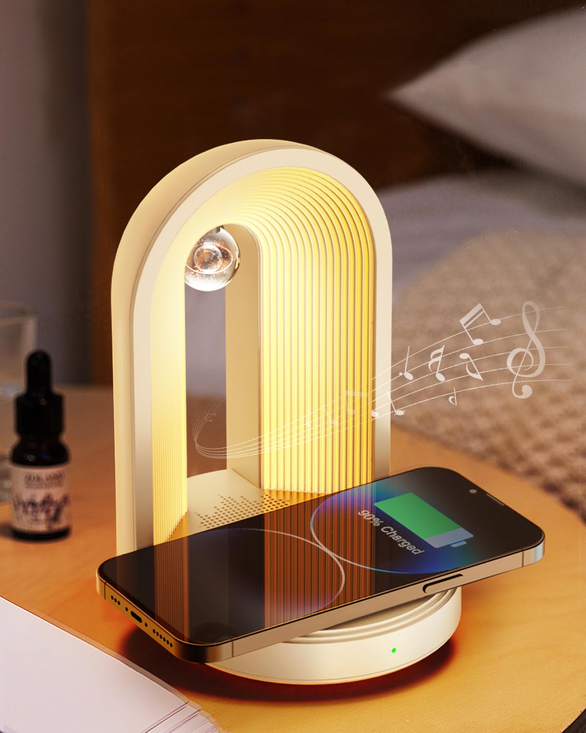 UMUTOO 3 in 1 Charger Station with Wireless Phone Charger, LED Night Light, Bluetooth Speaker,Portable Dimmable Music Speaker Charger Touch Lamp. Birthday Present for Women,Men, Mom, Dad. (White)