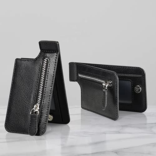 POEGZOMI Adhesive Stick On Wallet for Smartphones Leather Phone Card Holder for Women,Men (Black)
