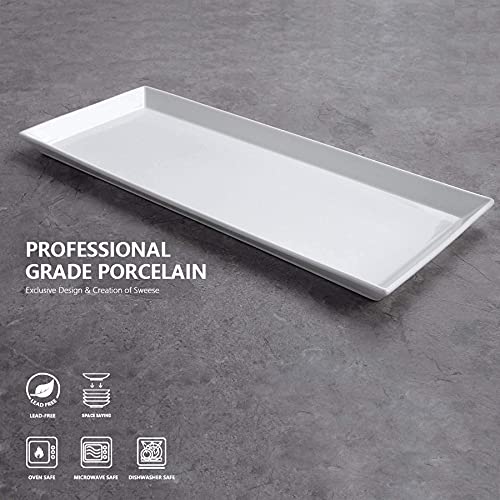 Sweese 702.101 Rectangular Porcelain Platters, Serving Trays for Parties - 13.8 Inch, Set of 4, White
