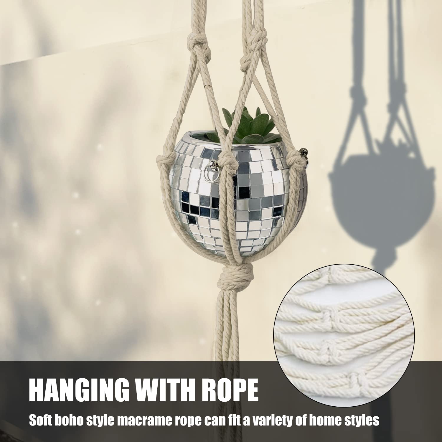 Disco Ball Planter, 4" Creative Mirror Ball Hanging Planters for Indoor Plants with Chain, Macrame Rope, Wooden Stand, Disco Ball Plant Hanger for Valentine's Decorations Hanging Plant, 1 piece