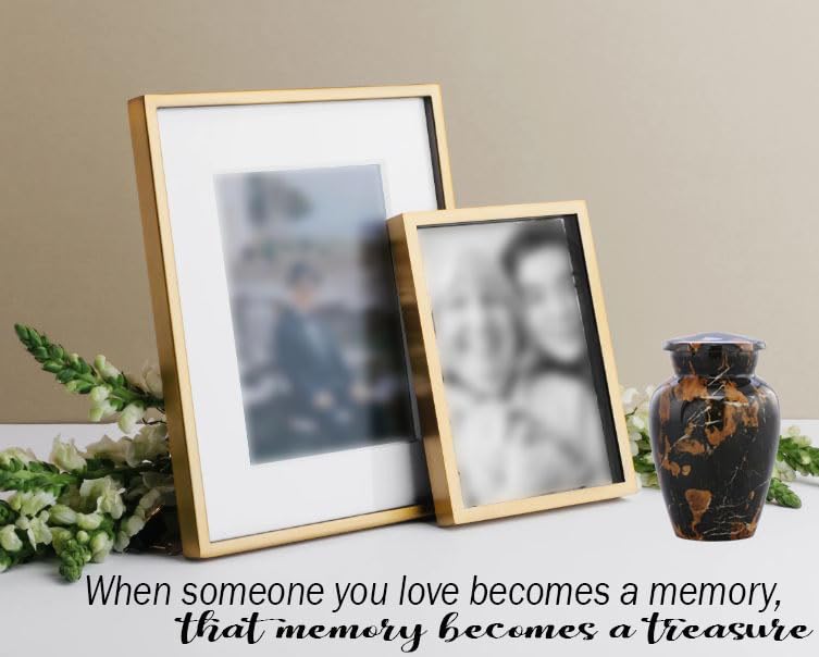 Marble Finish Metal Keepsake Urn - Mini Cremation Urn for Human or Pet Ashes - Token Urn - Sharing Memorial Urn with Velvet Bag (Dynasty Black)