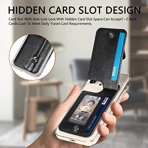 POEGZOMI Adhesive Stick On Wallet for Smartphones Leather Phone Card Holder for Women,Men (Black)